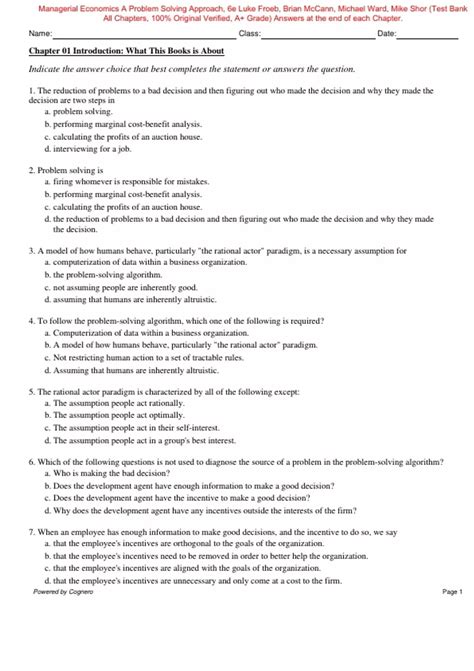 Test Bank For Managerial Economics A Problem Solving Approach 6th Edition By Luke Froeb Brian