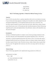 Exploring Hoare S Partitioning Algorithm For Efficient Array Course Hero
