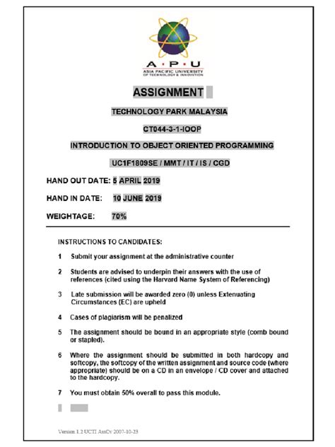 Ioop Asia Pacific University Assignment Pdf Object Oriented