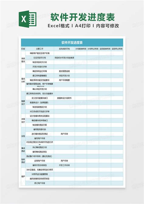 湖蓝色软件开发进度表excel模板下载 Excel 图客巴巴