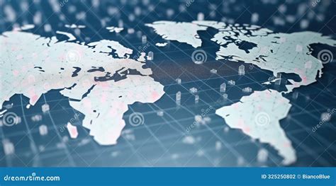 Digital World Map With Glowing Cyber Data Points On Dark Background Aig35 Stock Illustration