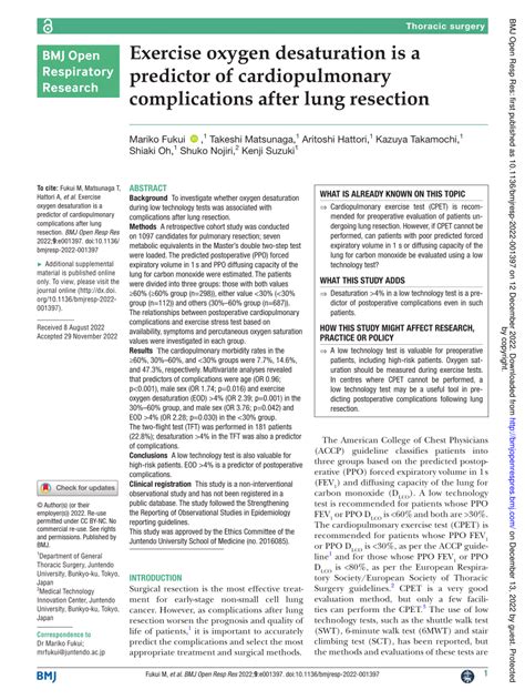 Pdf Exercise Oxygen Desaturation Is A Predictor Of Cardiopulmonary Complications After Lung