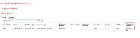 What Is The Backend Table For Integration Status Column In Receive Expected Shipments Work