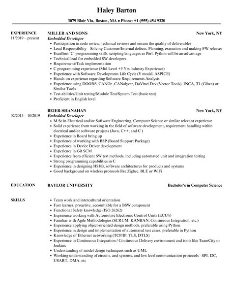 Embedded Developer Resume Samples Velvet Jobs Embedded Developer Resume Samples Velvet Jobs