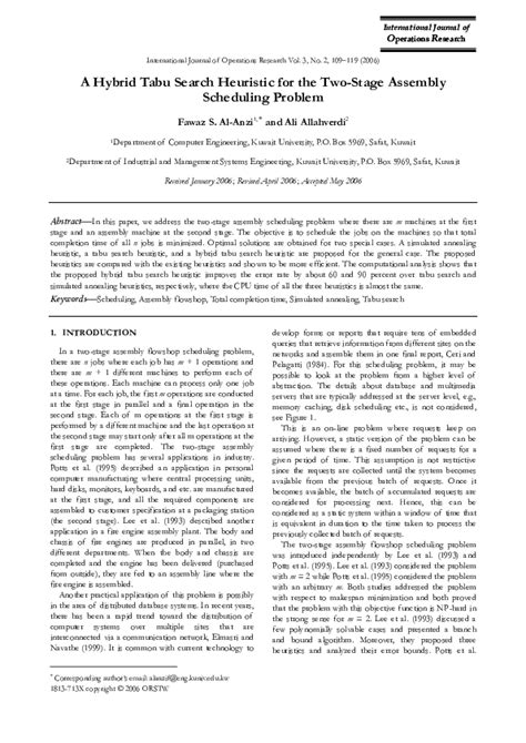 Pdf A Hybrid Tabu Search Heuristic For The Two Stage Assembly