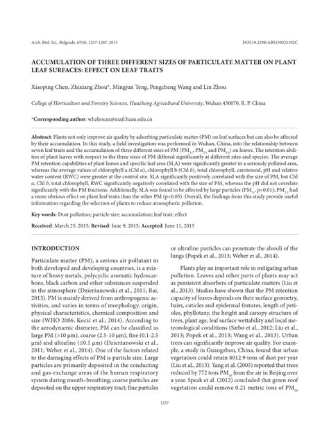 Pdf Accumulation Of Three Different Sizes Of Particulate Matter On Plant Leaf Surfaces Effect