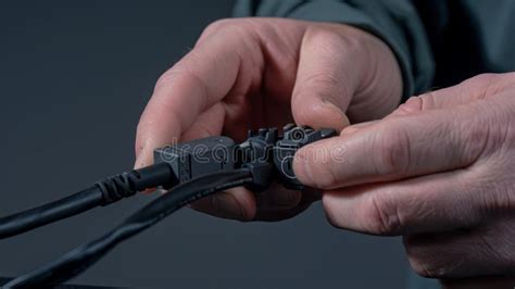 Close Up Of A Man S Hands Holding A USB Cable Stock Photo Image Of Cable Understanding