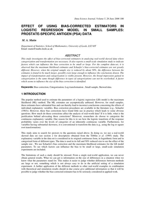 Pdf Effect Of Using Bias Corrected Estimators In Logistic Regression