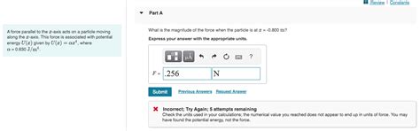 solved a force parallel to the x axis acts on a particle