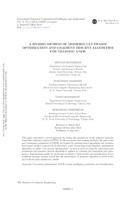 Pdf A Hybrid Method Of Modified Cat Swarm Optimization And Gradient Descent Algorithm For