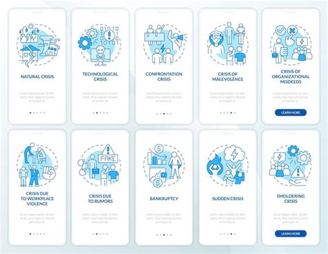 Premium Vector Crisis Management Blue Onboarding Mobile App Screen Set