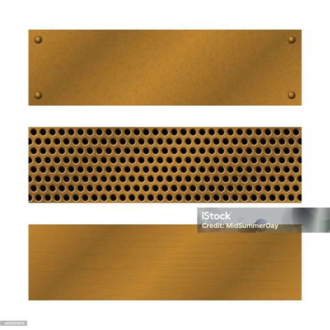 테크노 벡터 배너입니다 닦 았 황동 구리 격자 표면 서식 파일 웹 엔지니어링 건설에 대 한 추상 산업 그림 리벳으로 천공된 금속 배경입니다 금속 짜임새입니다 0명에 대한