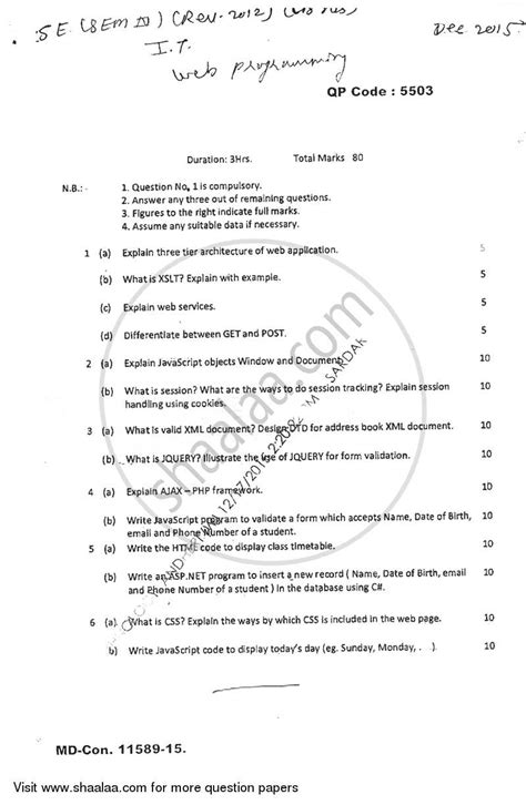 Web Programming 2015 2016 Be It Information Technology Semester 4 Se Second Year Cbgs