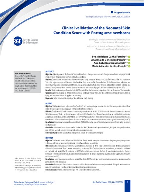 Pdf Clinical Validation Of The Neonatal Skin Condition Score With Portuguese Newborns