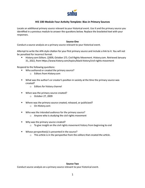 Module Four Activity Bias Assignment His 100 Module Four Activity
