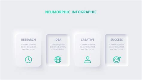 Neumorphic 순서도 인포그래픽 4단계 옵션 부품 또는 프로세스가 포함된 인포그래픽용 크리에이티브 개념 프리미엄 벡터