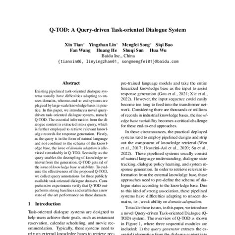 Q Tod A Query Driven Task Oriented Dialogue System Acl Anthology