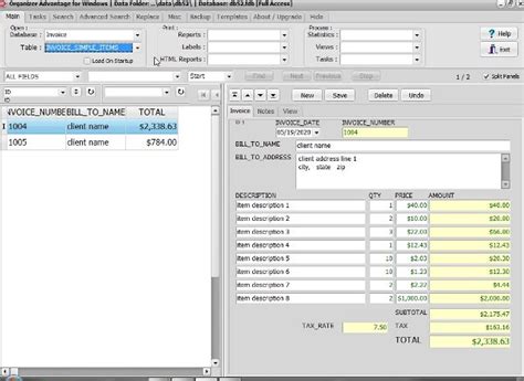 Free Invoicing Billing Database Template For Organizer Advantage Database Manager For Windows