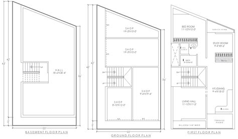 23ft X 45ft Basement Ground And First Floor House And Shop Plan Layout