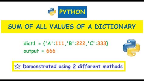 Python Sum Of All Values Items In A Dictionary Youtube
