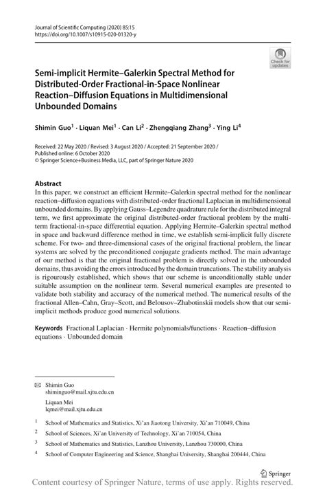 semi implicit hermite galerkin spectral method for distributed order fractional in space