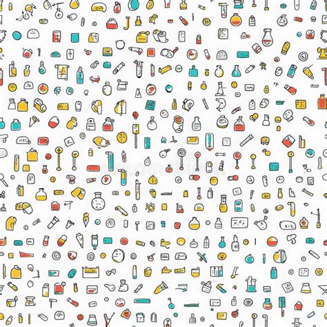 A Seamless Repeating Pattern Featuring Cute Simple Flat Shaded Vector Style Lab And Science