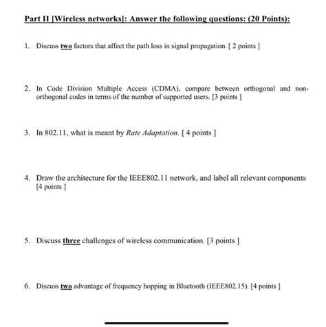 Solved Part II Wireless Networks Answer The Following Chegg