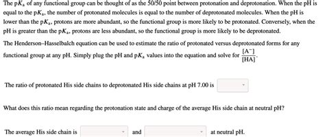 Solved The Pka Of Any Functional Group Can Be Thought Of As The 50 50 Point Between Protonation
