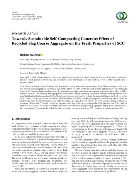 Pdf Towards Sustainable Self Compacting Concrete Effect Of Recycled Slag Coarse Aggregate On