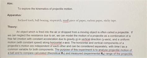 Solved Aim To Explore The Kinematics Of Projectile Motion Chegg Com