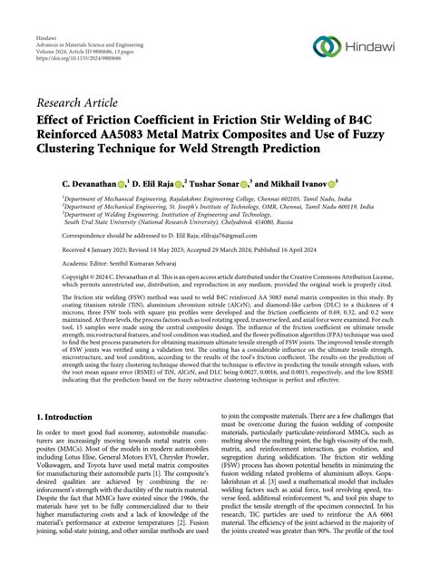 Pdf Effect Of Friction Coefficient In Friction Stir Welding Of B4c Reinforced Aa5083 Metal