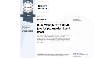 Tien Trinh On Linkedin Completion Certificate For Build Website With Html Javascript Angularjs