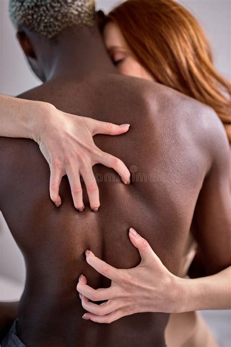 Rear View On African Male X S Back Mixed Race Couple Sexual Redhead Woman Scratching Man