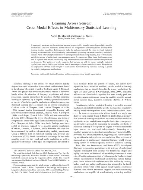 Pdf Learning Across Senses Cross Modal Effects In Multisensory Statistical Learning