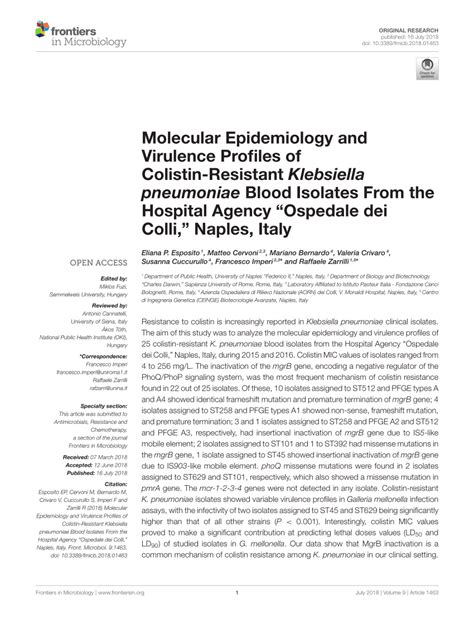 Pdf Molecular Epidemiology And Virulence Profiles Of Colistin