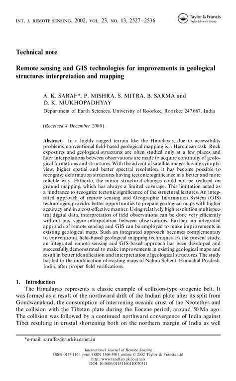 Pdf Remote Sensing And Gis Technologies For Improvements In Geological Structures