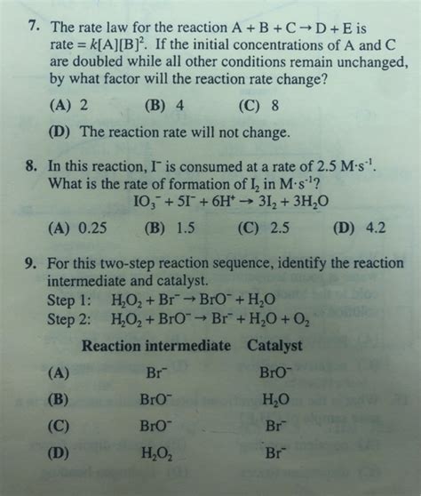 Solved 7 The Rate Law For The Reaction A B C D E Is Rate
