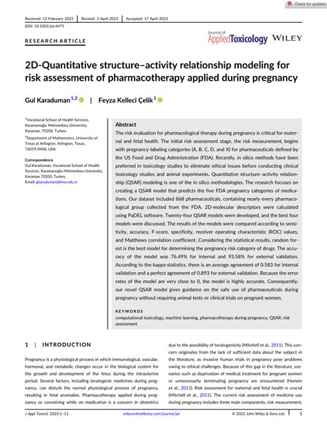 PDF D QSAR Modeling For Risk Assessment Of Pharmacotherapy Applied During Pregnancy