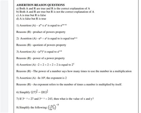 Assertion Reason Questions A Both A And R Are True And R Is The Correct