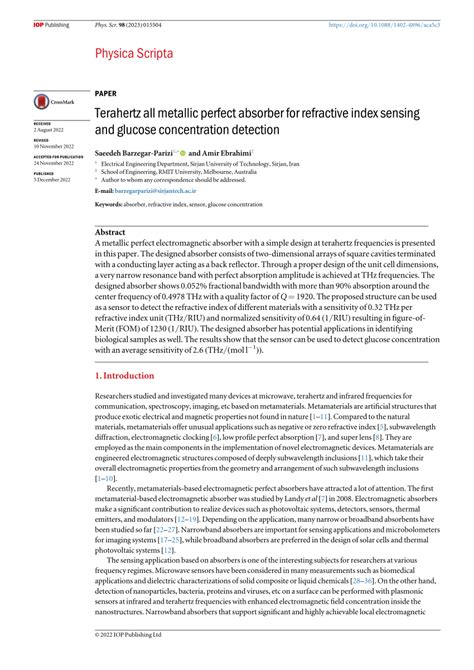 Terahertz All Metallic Perfect Absorber For Refractive Index Sensing And Glucose Concentration