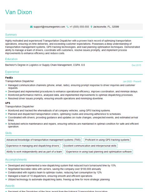 Top Questions For Transportation Dispatcher Interview ResumeGemini Online Resume Builder