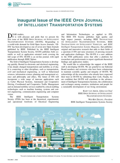 Pdf Inaugural Issue Of The Ieee Open Journal Of Intelligent Transportation Systems