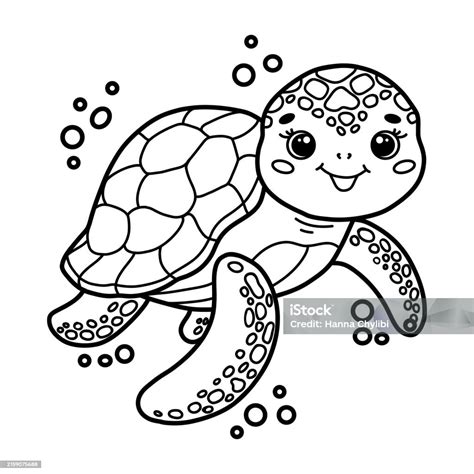 거품과 함께 웃는 귀여운 만화 거북이 흑인과 백인 윤곽선 벡터 일러스트 레이 션 어린이 색칠 공부 페이지 책 색칠하기에 대한 스톡 벡터 아트 및 기타 이미지 Istock