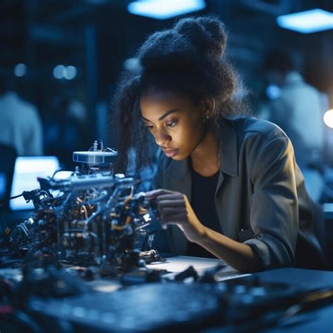 Premium Photo Concentrated Black Female Engineer Writing Code