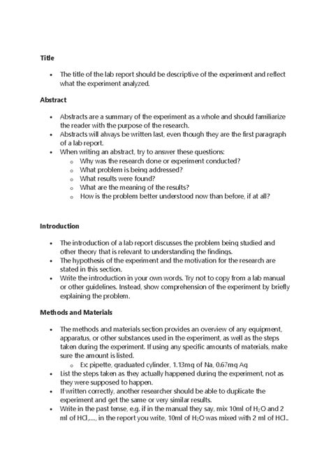 How To Write Lab Report Title • The Title Of The Lab Report Should Be