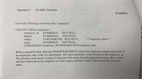 Solved Given The Following Relational Table Employee