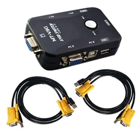 Port KVM USB VGA SVGA Switch KVM Extender Switcher Box With Control Button Cables For PC