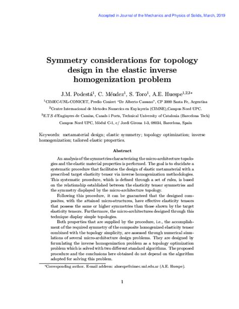 Pdf Symmetry Considerations For Topology Design In The Elastic