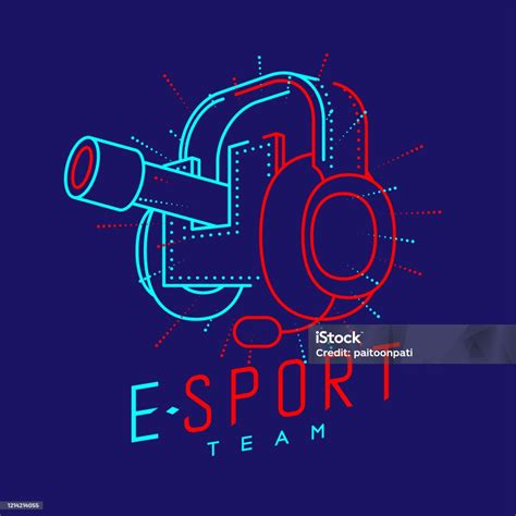 Esport 스트리머 아이콘 개요 스트로크 마이크와 반지름 대포 디자인이 있는 헤드폰 게이밍 기어 Esport 팀 텍스트 및