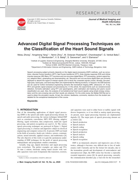 Pdf Advanced Digital Signal Processing Techniques On The Classification Of The Heart Sound Signals